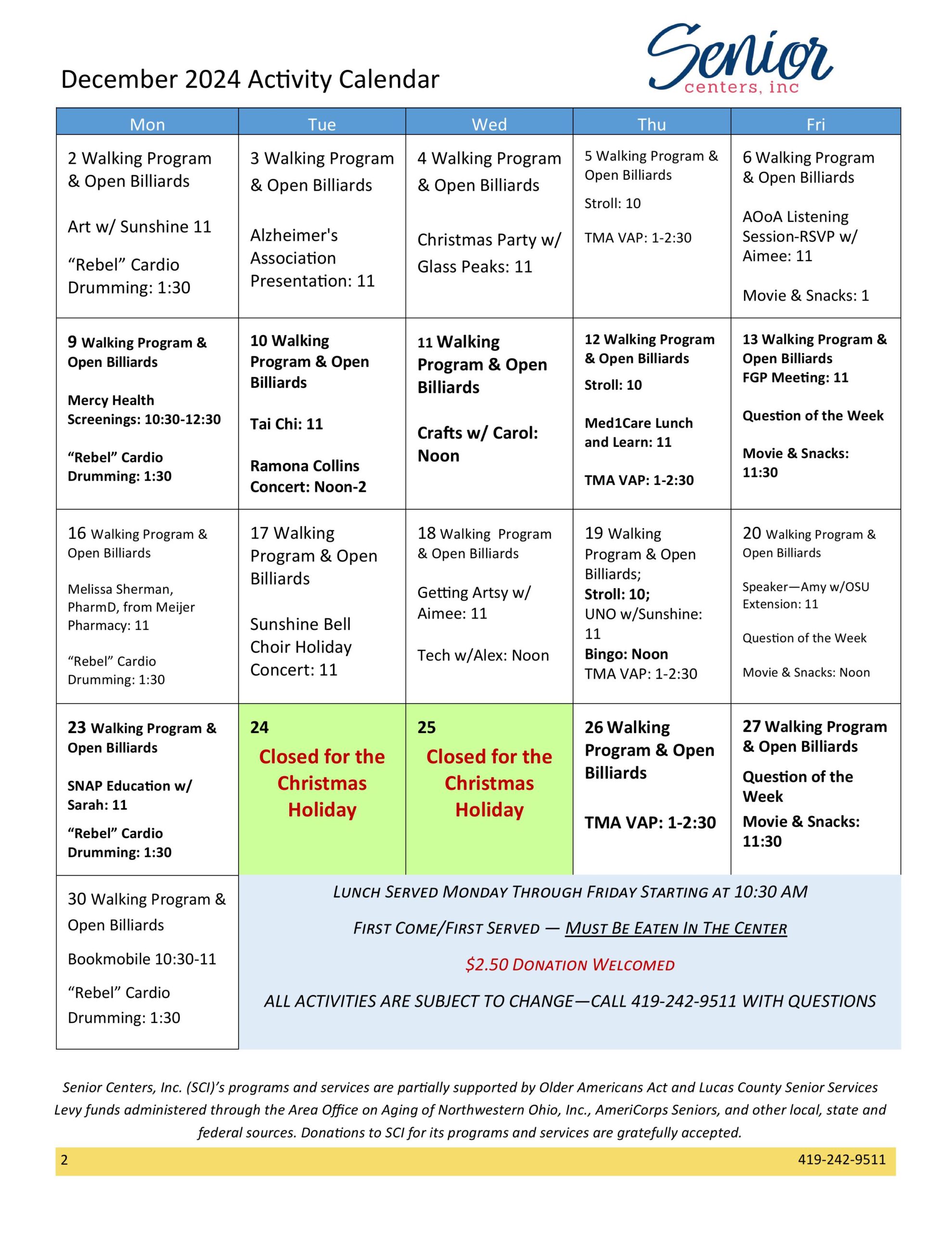 December 2024 Newsletter and Activity Calendar – Senior Centers, Inc ...