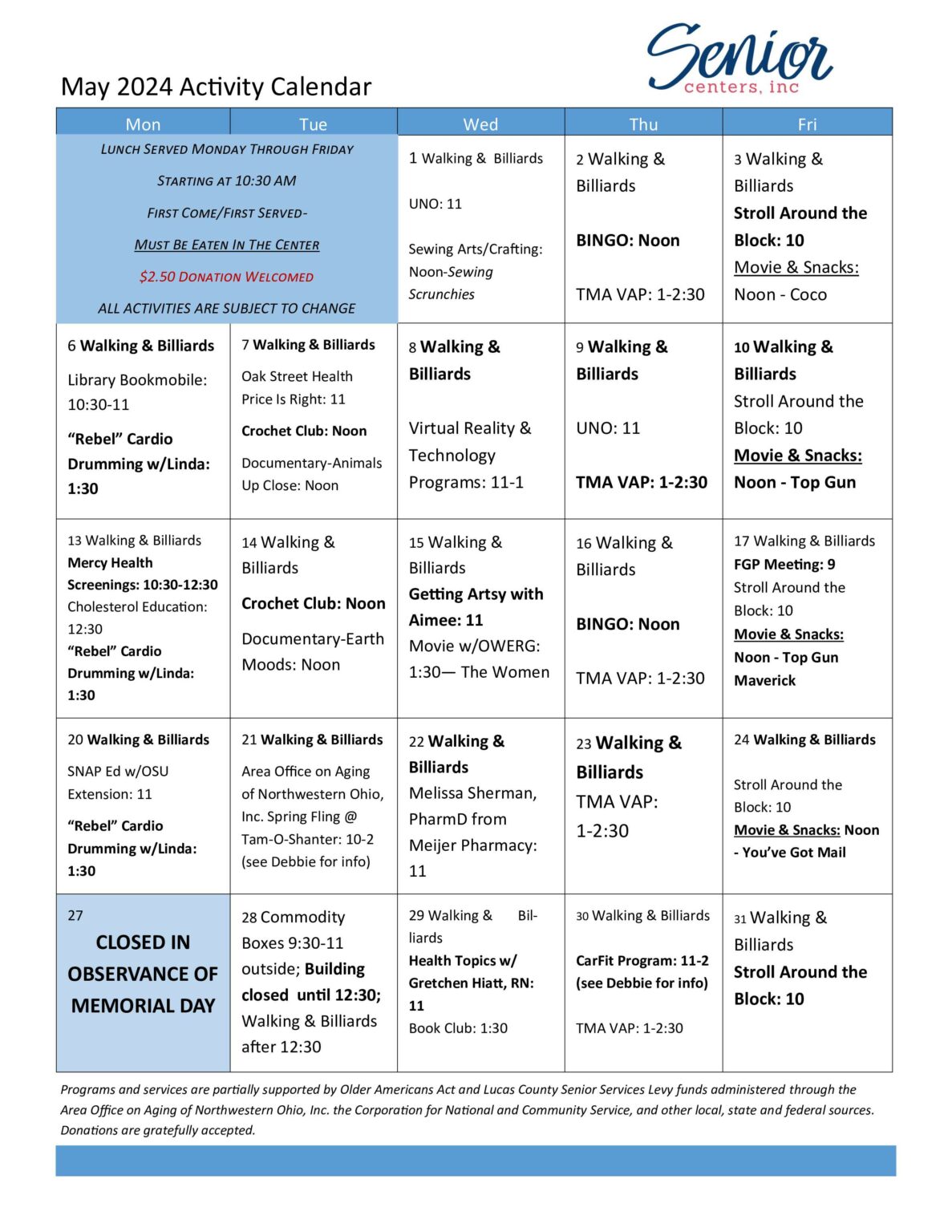 May 2024 Newsletter and Activity Calendar – Senior Centers, Inc ...